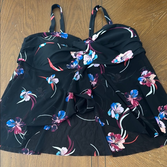 dip | Swim | Floral Black Multiway Tankini Top W Soft Cup Bra Sheer ...